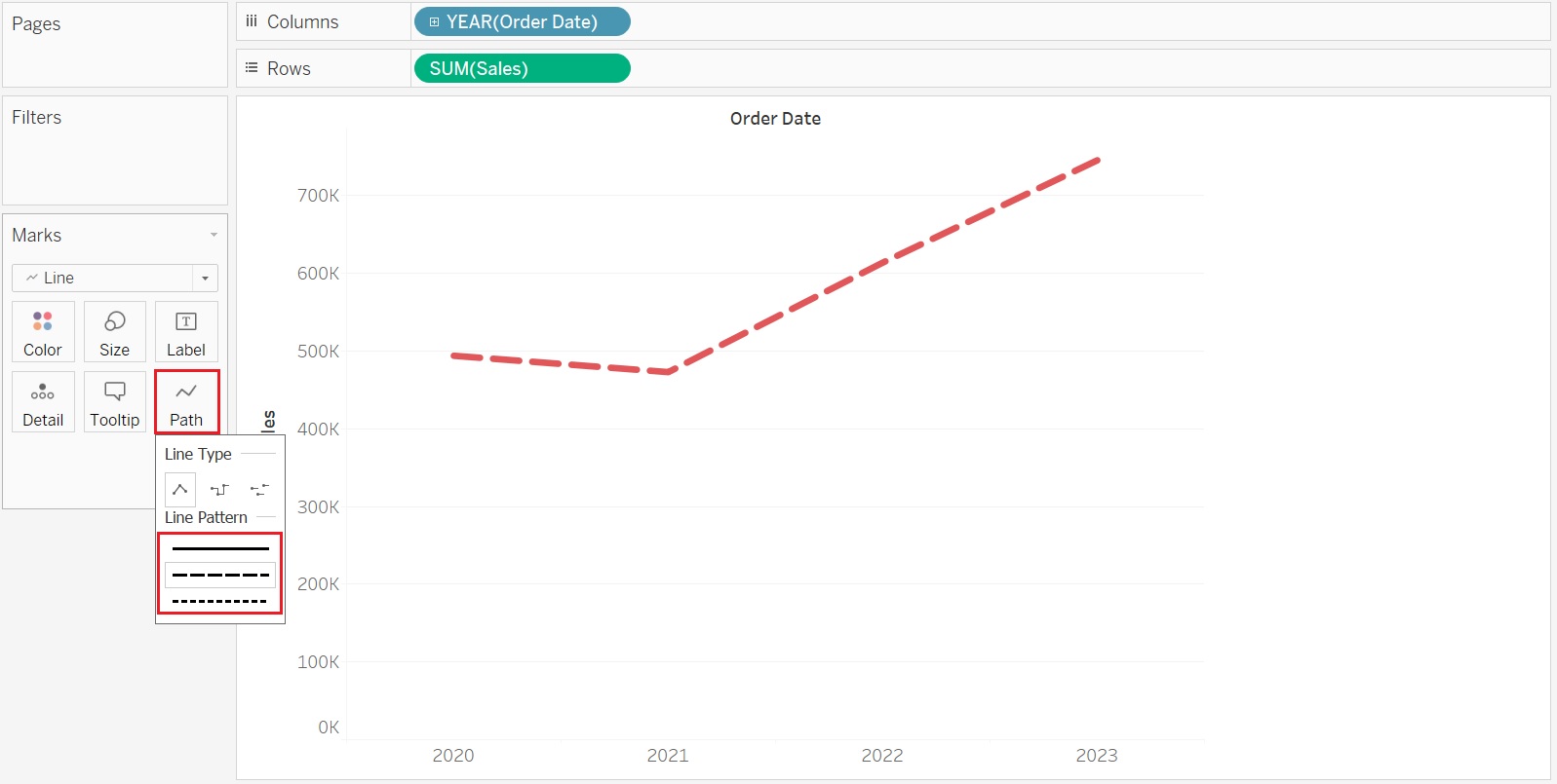 Dashed and dotted lines in Tableau 2023.2
