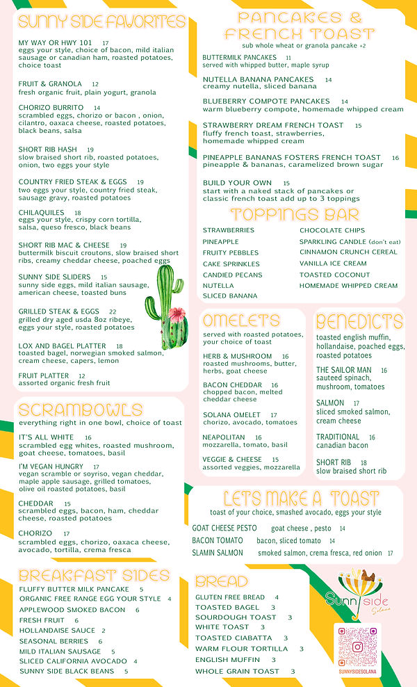 Menu | SUNNY SIDE SOLANA