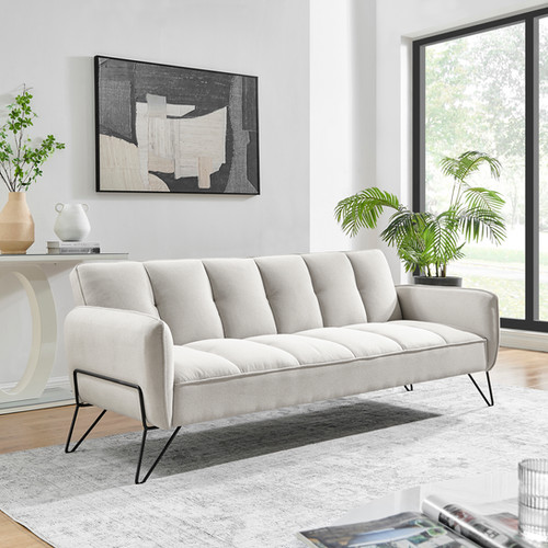 Adela Retro Style Sofa Bed Futon in Light Beige | Home + Patio Gallery
