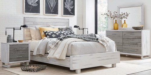 Giselle Juego de Cuarto de Madera de 4 Piezas en Blanco y Gris | Home ...