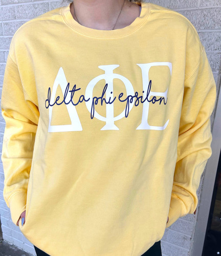 Delta Phi Epsilon Greek Letter with Script Sweatshirts and T-Shirts ...