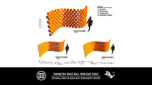 Parametric Brick Wall Array with Spacing From Base Curve | David Copete