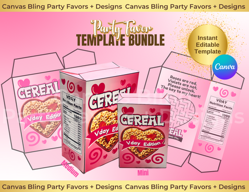 Valentine's Day Medium Cereal Box Template | Canvas Bling
