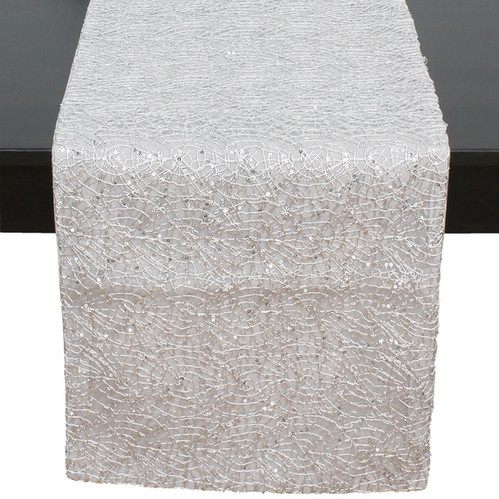 Marlo Lorenz Silver Metallic Lace Table Runner, 14-in x 72-in | Navasco ...