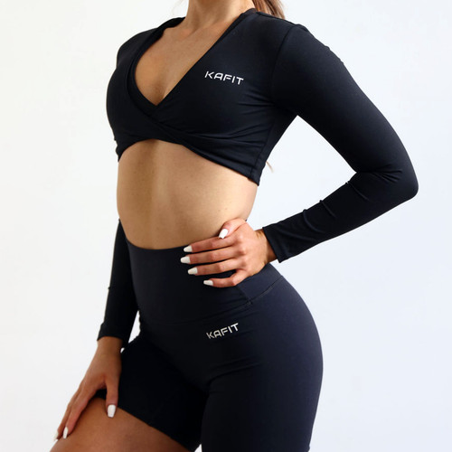 LONG SLEEVE TWIST CROP- BLACK | KAFIT