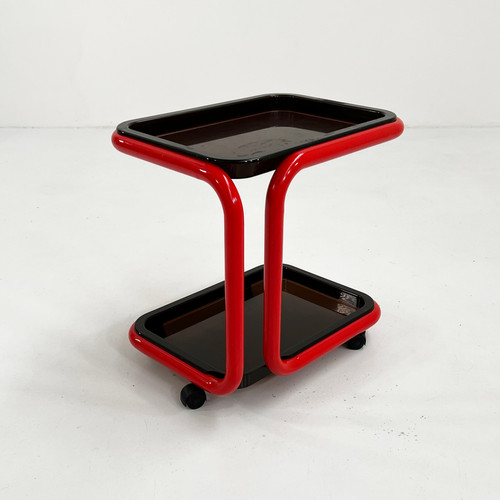 Red Tubular Trolley or Side Table on Wheels, 1970s - SOLD | Kooloomodern