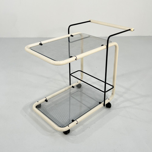 White Postmodern Bar Wagon/Serving Trolley with Quaderna Pattern, 1980s ...