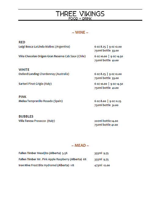 Menu | Three Vikings Pub
