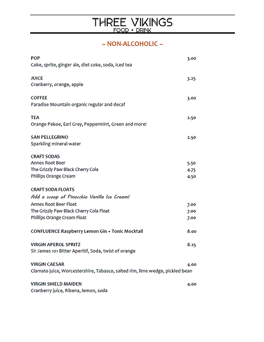 Menu | Three Vikings Pub