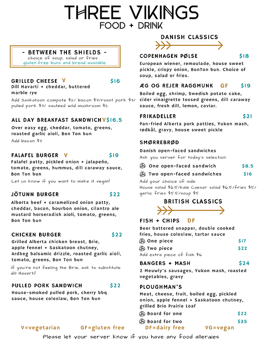 Menu | Three Vikings Pub