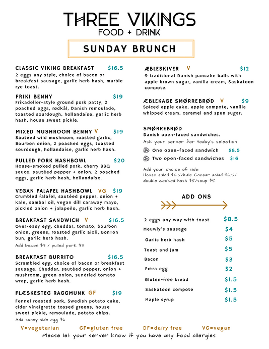 Menu | Three Vikings Pub