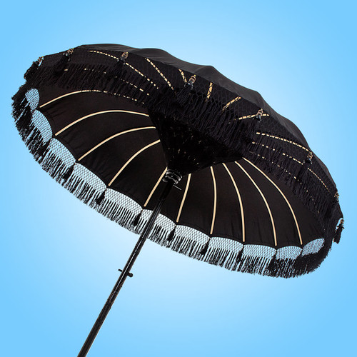 Black unpainted Bali Parasol FRINGED | baliparasol.com