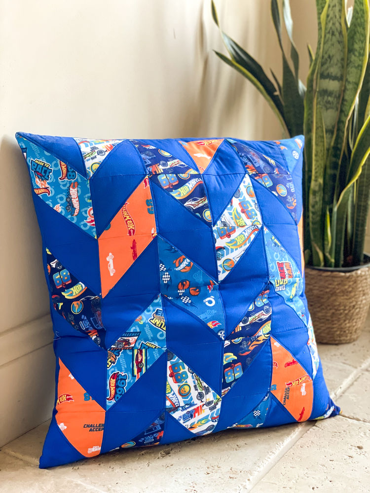 Hot Wheels Quilted Chevron Cushion Cover Sewing Tutorial