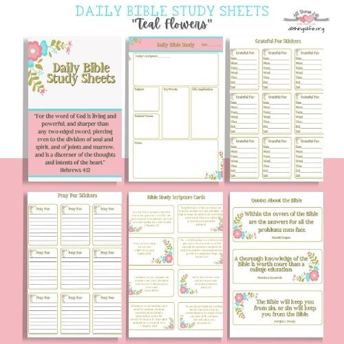 Teal Flower - Daily Bible Study Sheets - Digital Download | All Things Life