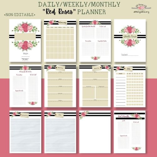 "Striped Rose" - Daily/Weekly/Monthly Planner - Digital Download | All ...