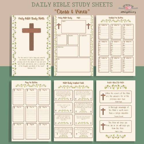 Cross & Vines - Daily Bible Study Sheets - Digital Download | All ...