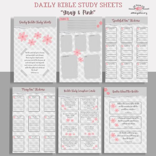 Gray & Pink - Daily Bible Study Sheets - Digital Download | All Things Life