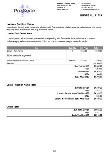 Quote - Itemised w Qty & Prices Ex Tax | PRO Suite