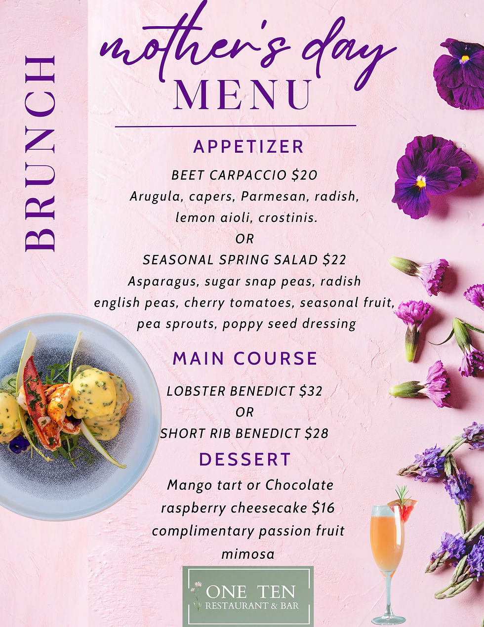 Menu | ONE TEN Restaurant & Bar