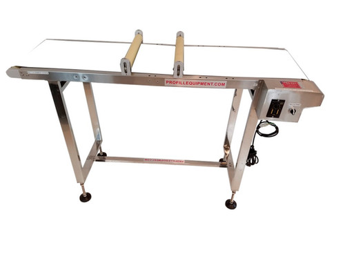 White Belt Conveyor With Rollers | Pro-Fill Inc