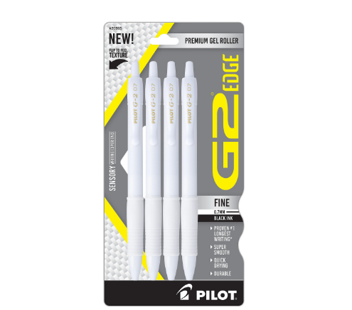 Pilot G2 Edge White Gel Pens, Fine Point, 0.7mm, White Barrels, Black ...