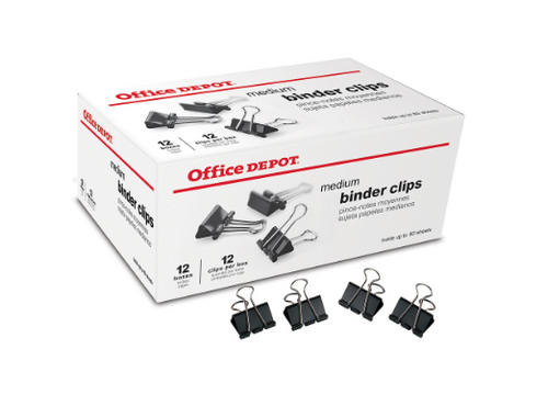 Office Depot Binder Clips, 1-1/4" Wide, 5/8" Capacity, Black, Pack Of ...