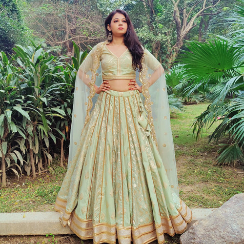 Sahar Chanderi Silk Lehenga | Amaltas Couture
