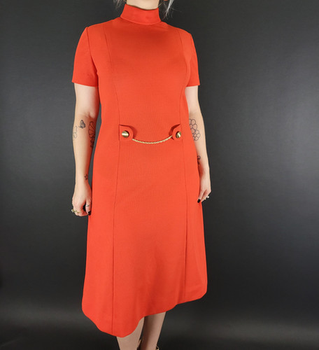 60s Red Mod Mock Neck Shift Dress | wildfirevintage