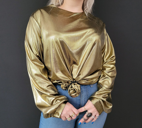 80s Village Fair Metallic Gold Long Sleeve Blouse | wildfirevintage