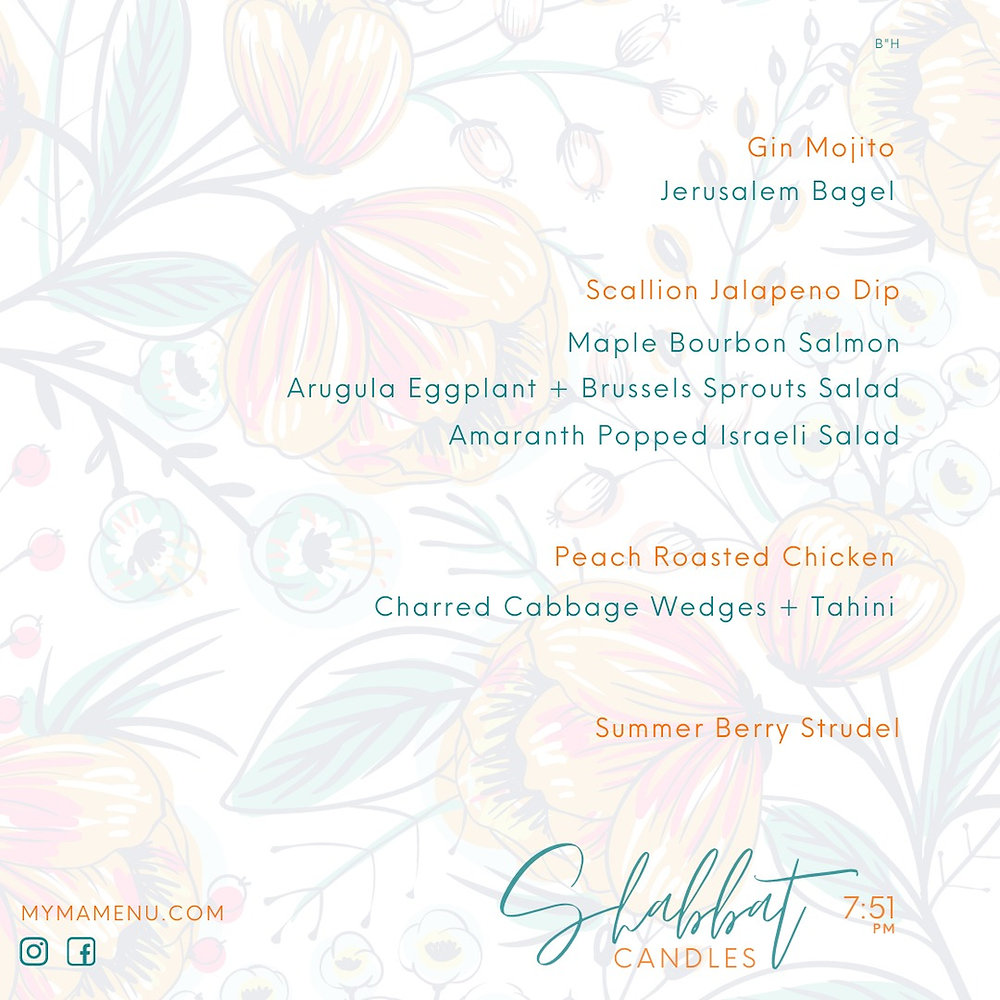 Summer Shabbat Menu July 2021