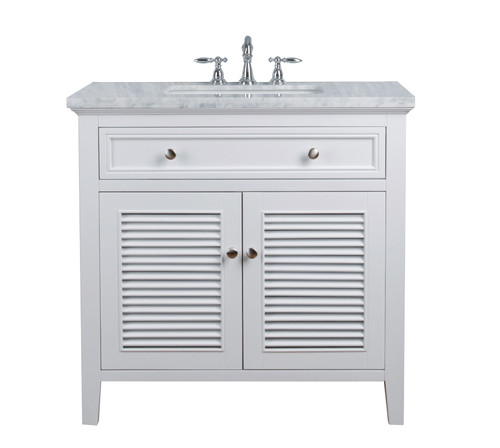 Genevieve 36" White Single Vanity & Shutter Double Doors Single Sink ...
