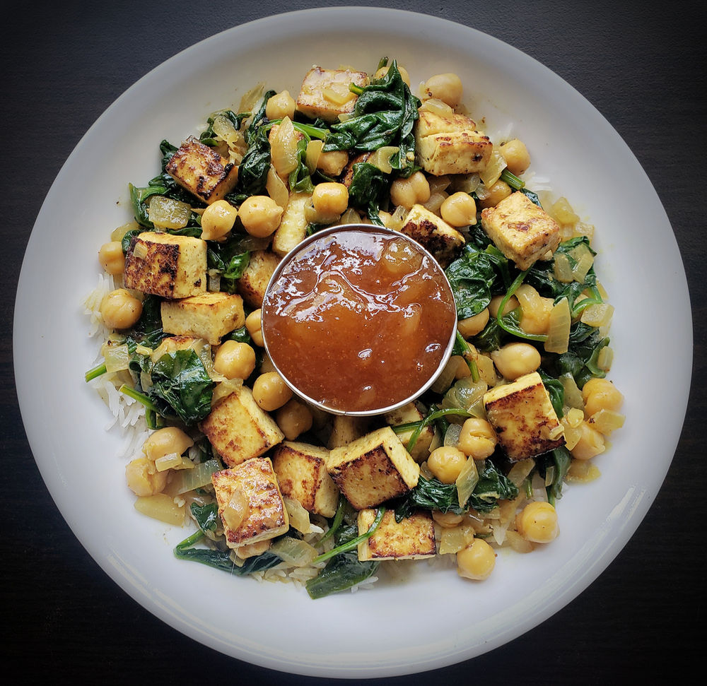 SAAG & TOFU PANEER with Chickpeas & Mango Chutney