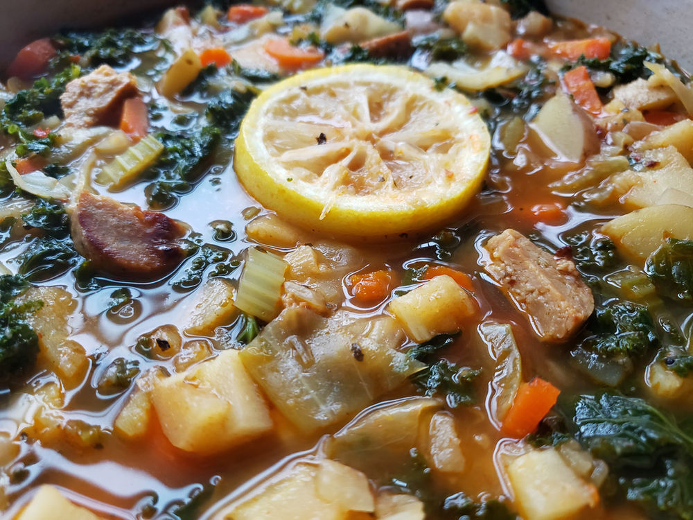 HEARTY VEGETABLE STEW with ITALIAN SAUSAGES & KALE