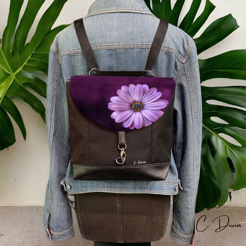 Sac a dos transformable fleur mauve | c-divin