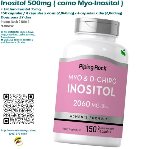 Myo-Inositol 500mg & D-Chiro Inositol x 150 | Piping Rock | Quito-Ecuador