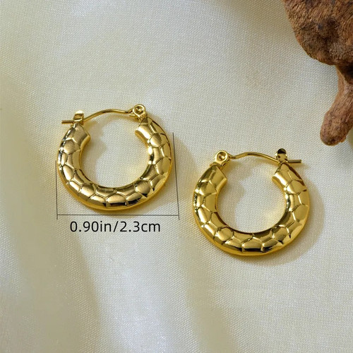 Snake skin textured Hoop Gold Stainless Steel Earrings | Omnistyl