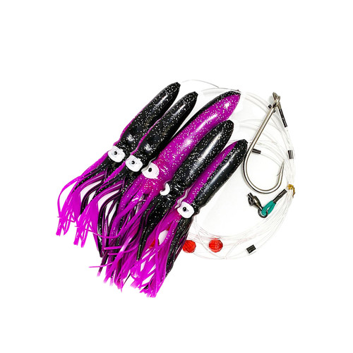 Shell Squid Daisy Chain 1pc W/Single Lure Bag Black/Purple | Sanhu Tackle