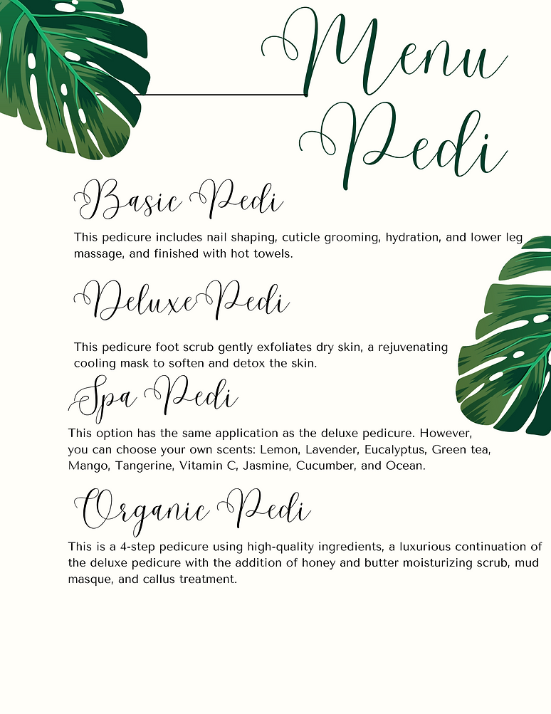 Menu | Mia Nails Spa