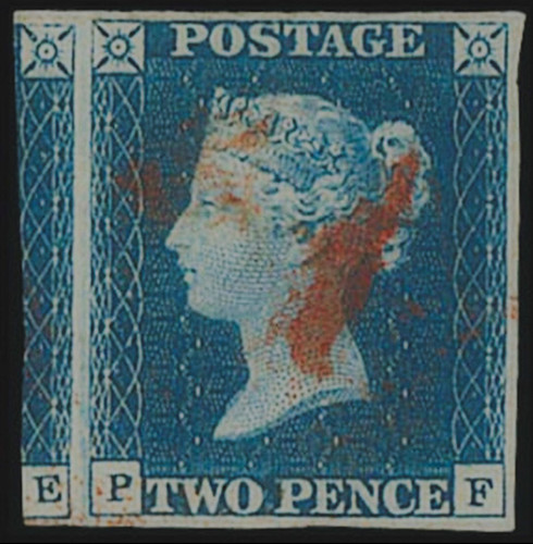 GB QV 1840 SG5 2d Blue Plate 1 PE Red MX Fine Used | The Harrogate Philat