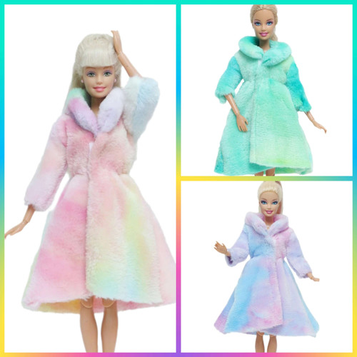 Barbie Clothes - Watercolour Faux Fur Coat (3 Options) | Wild Blue Dolls
