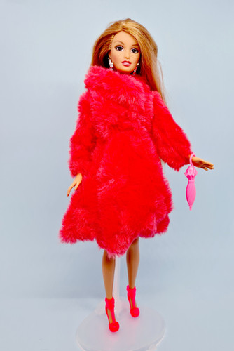 Barbie Clothes - Watermelon Faux Fur Coat and Accessories | Wild Blue Dolls