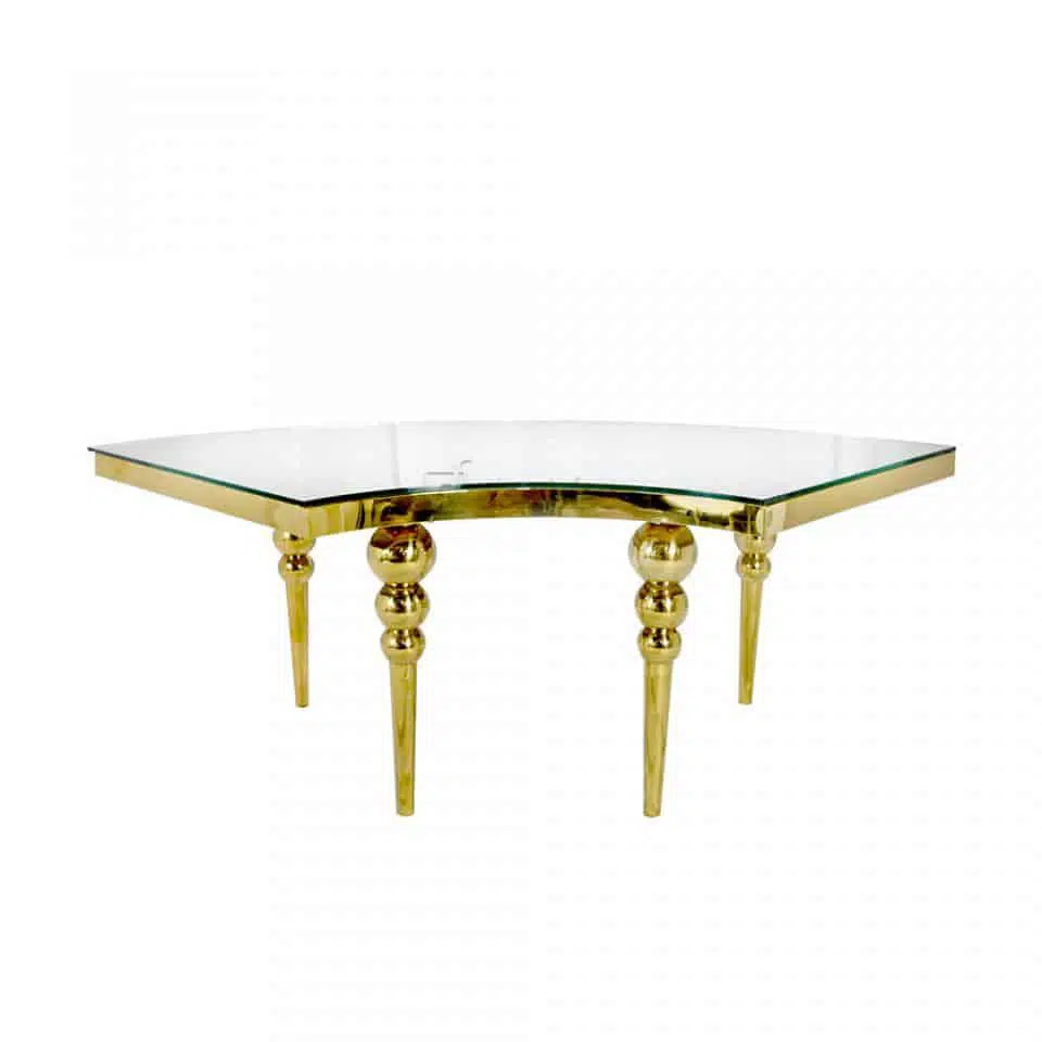 Gold Glass Top Serpentine Table | Idr Decor Rentals