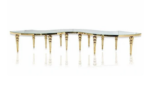 Gold Glass Top Serpentine Table | Idr Decor Rentals