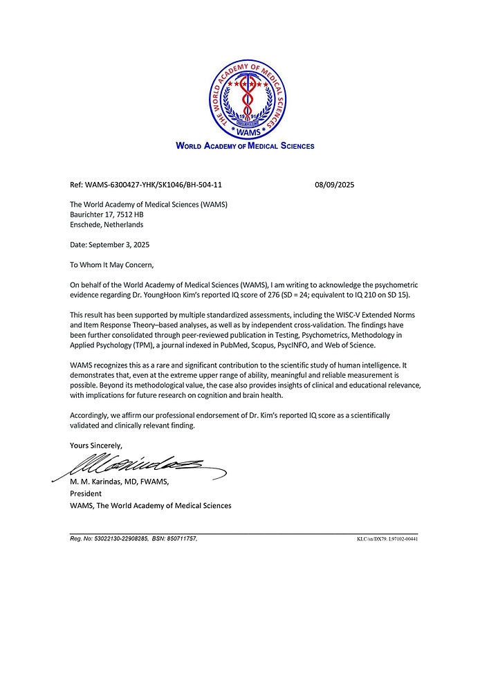 World's Highest IQ 276 Clinically Validated by World Academy of Medical ...