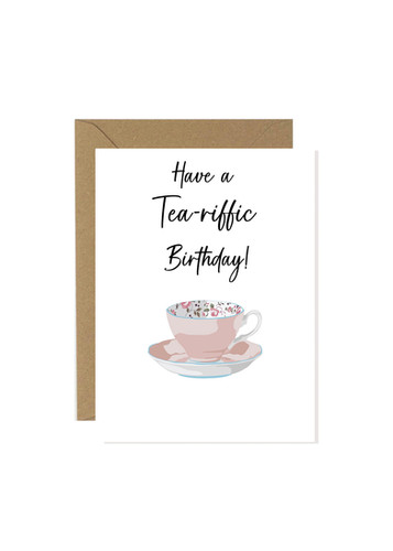 ‘Tea-riffic’ birthday card | Art by Rowley