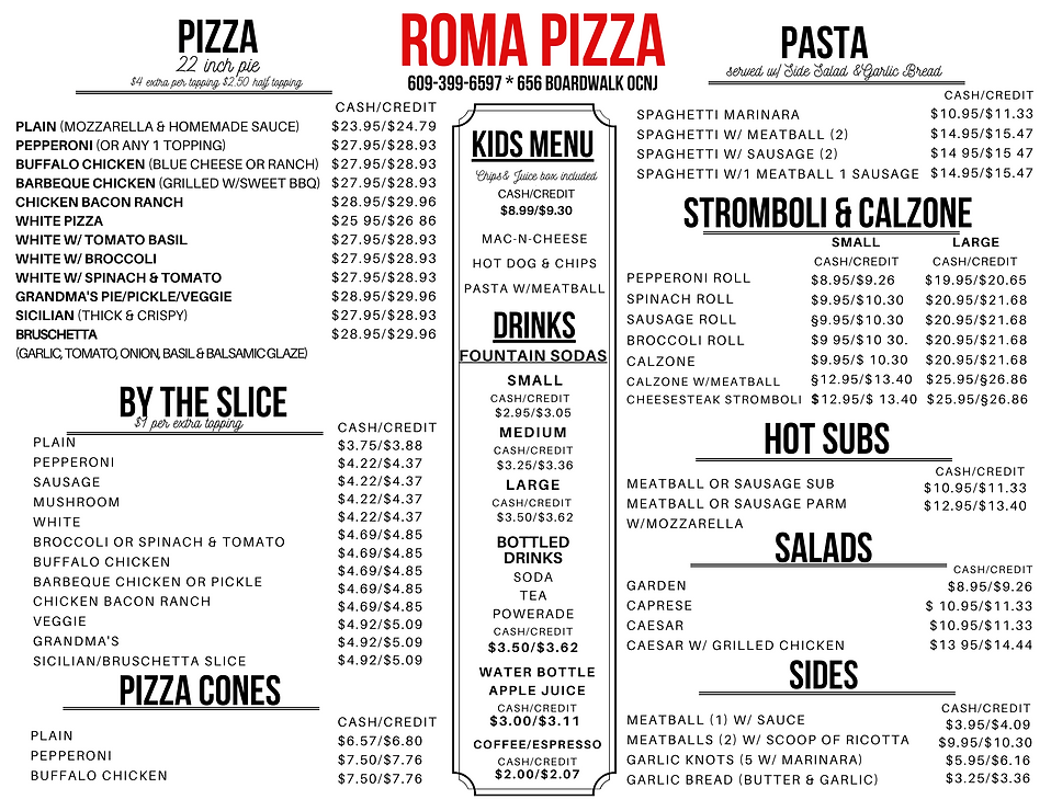 Menu | Roma Pizza