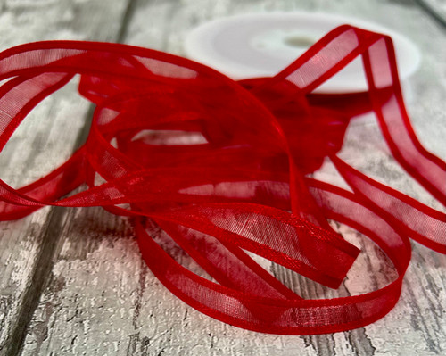 Red Satin Sheer Ribbon 10mm - 25 Metres | Craftmania
