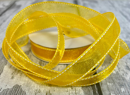 Gold Yellow Sheer Ribbon with White Saddle Stitch 16mm - 20 Metres ...