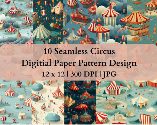 10 Seamless Circus Digital Transfer Paper Pattern Design | Staple Templates