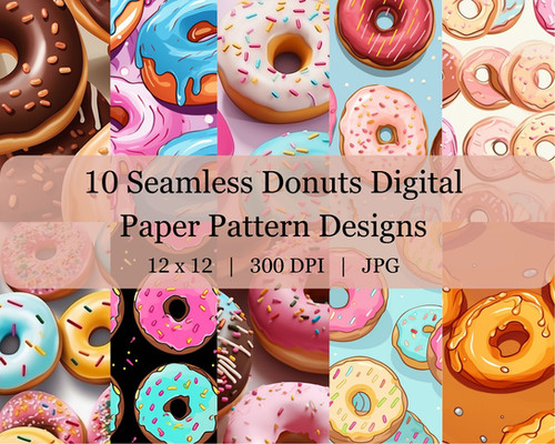 10 Seamless Donut Digital Transfer Paper Pattern Design | Staple Templates